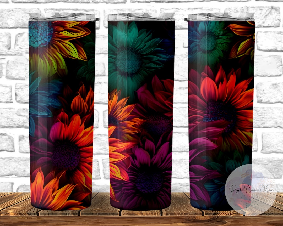 Neon Sunflowers Seamless Design - 20 Oz Skinny Tumbler Wrap Sublimation ...