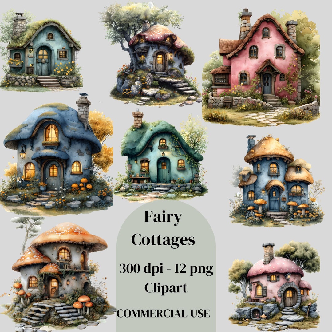 Fairy Cottages Clipart PNG, Commercial Use Clip Art, Watercolor Fairy ...