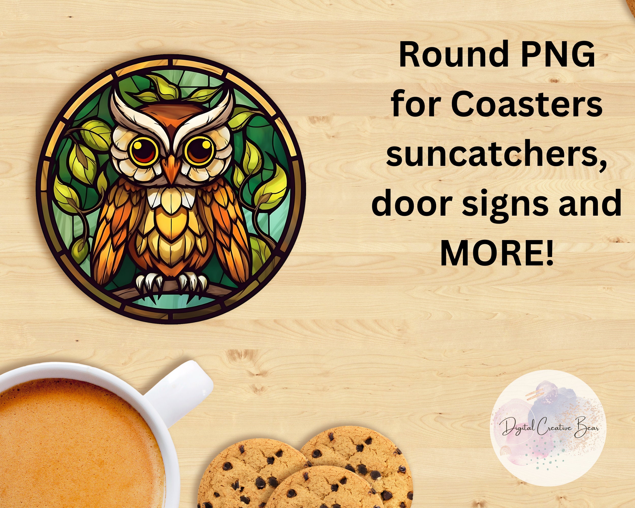 Chibi Owl Stained Glass Round Sublimation Design, Sublimation PNG ...