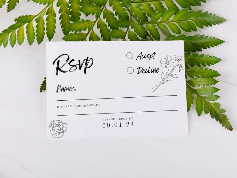 Minimalist RSVP Card Template, Printable and Editable Template, Simple Modern, Editable Classic ...