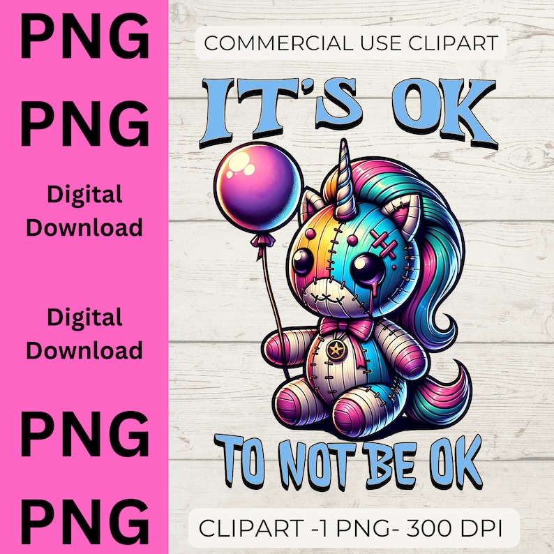 It's Ok to Not Be Ok Stitched up Unicorn PNG Design, Sublimation Design ...