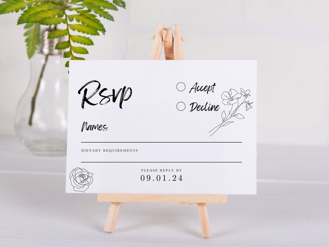 Minimalist RSVP Card Template, Printable and Editable Template, Simple ...