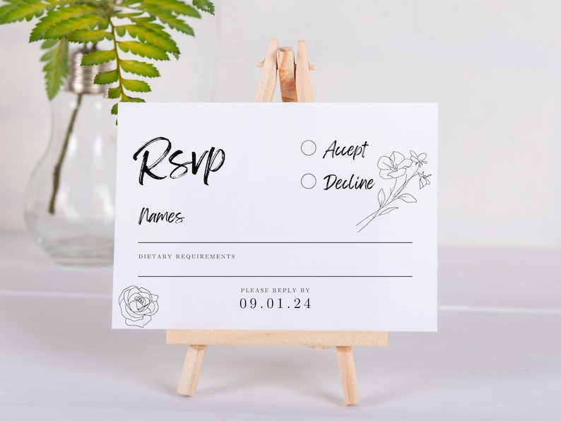 Minimalist RSVP Card Template, Printable and Editable Template, Simple ...