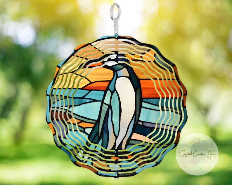 Stained Glass Penguin Round Sublimation Design, Sublimation PNG ...