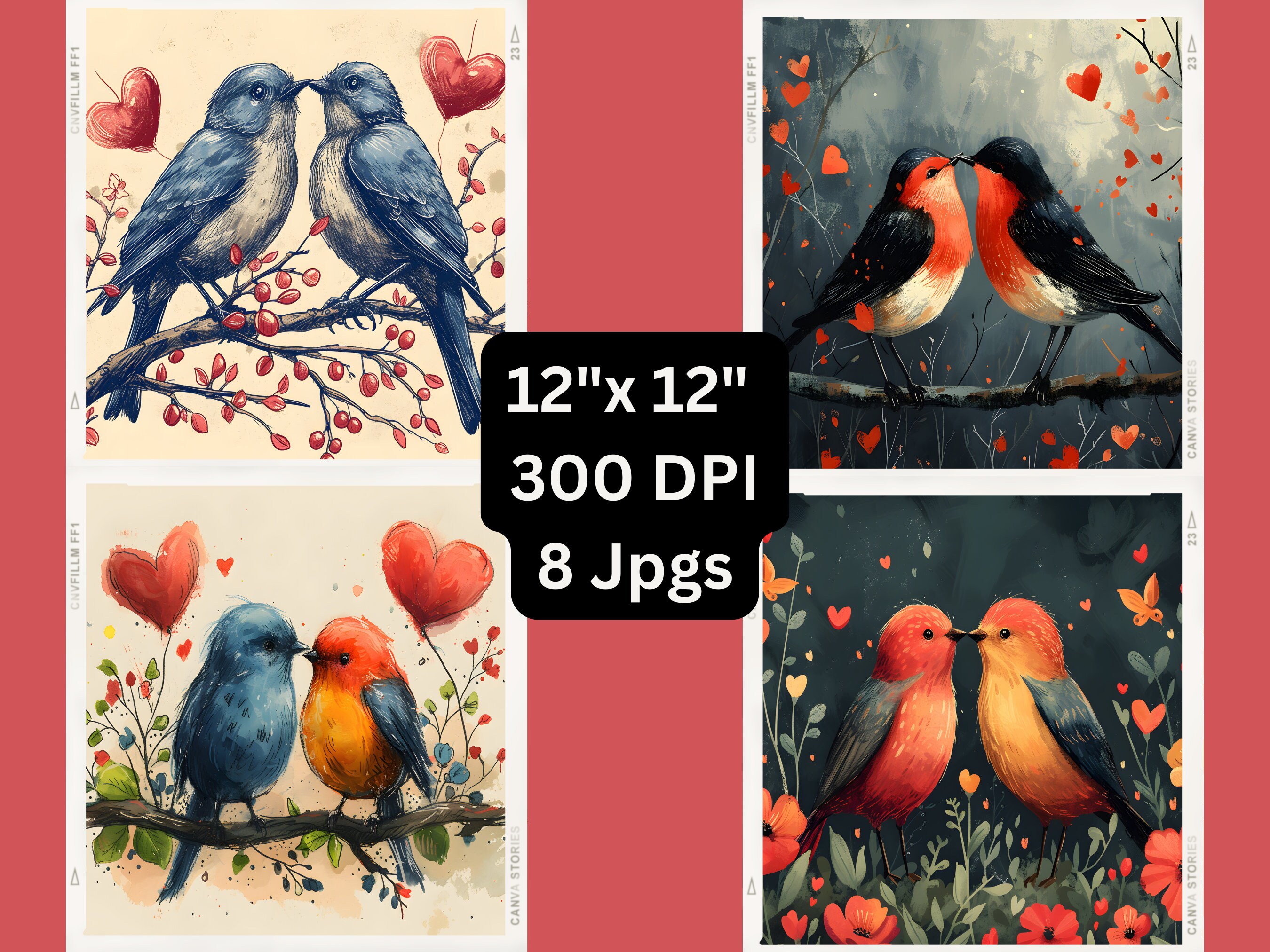 8 Love Birds Digital Backgrounds, Jpegs, Commercial Use, Digital ...