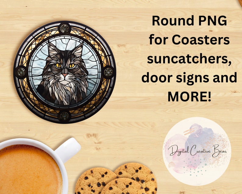 Maine Coon Stained Glass Round Sublimation Design, Sublimation PNG ...