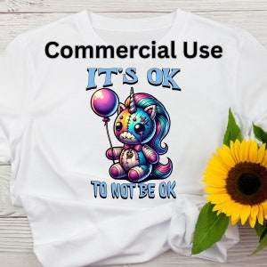 It's Ok to Not Be Ok Stitched up Unicorn PNG Design, Sublimation Design ...