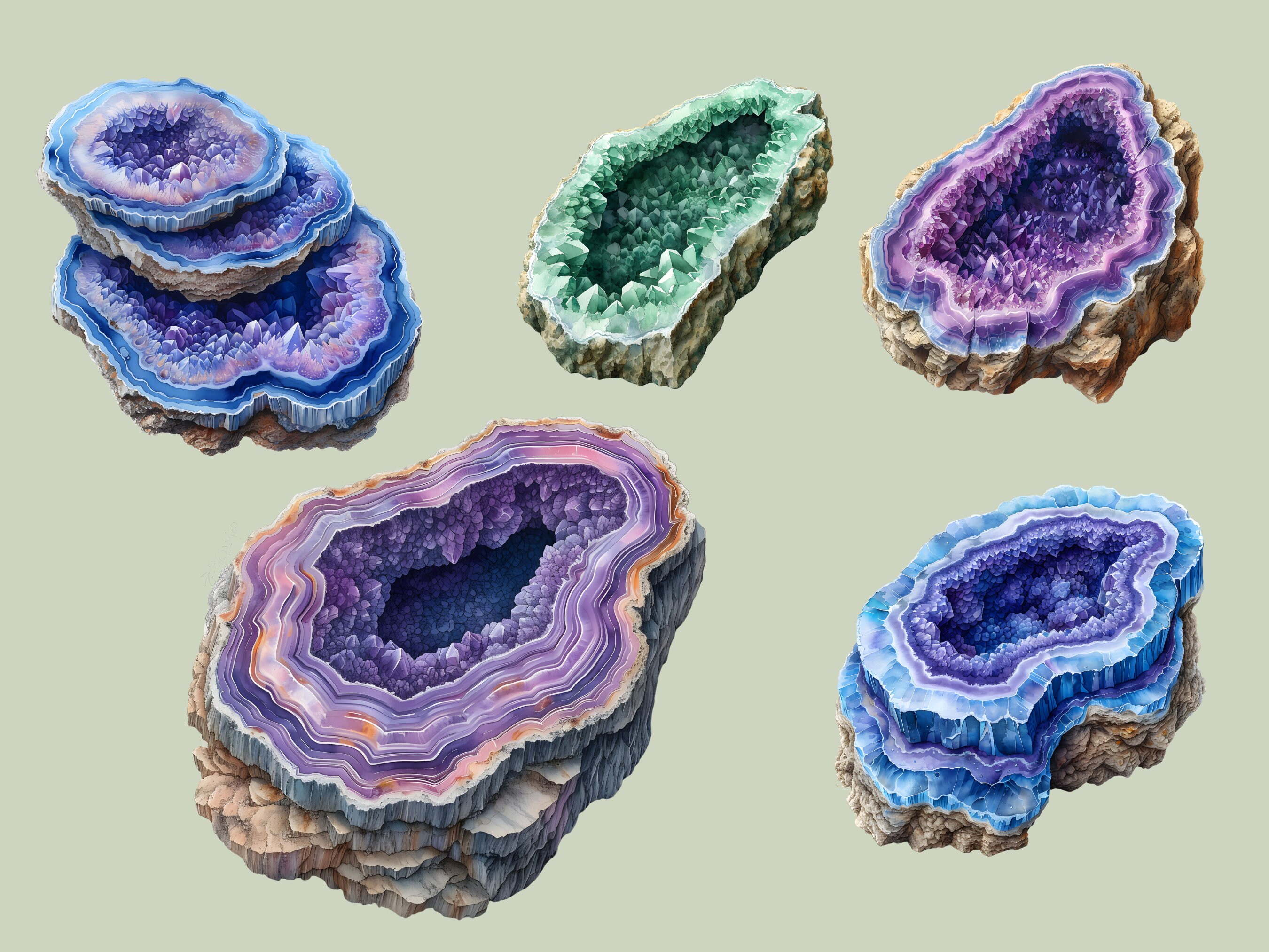 Watercolor Geodes Clipart PNG, Commercial Use Clip Art, Agates and ...