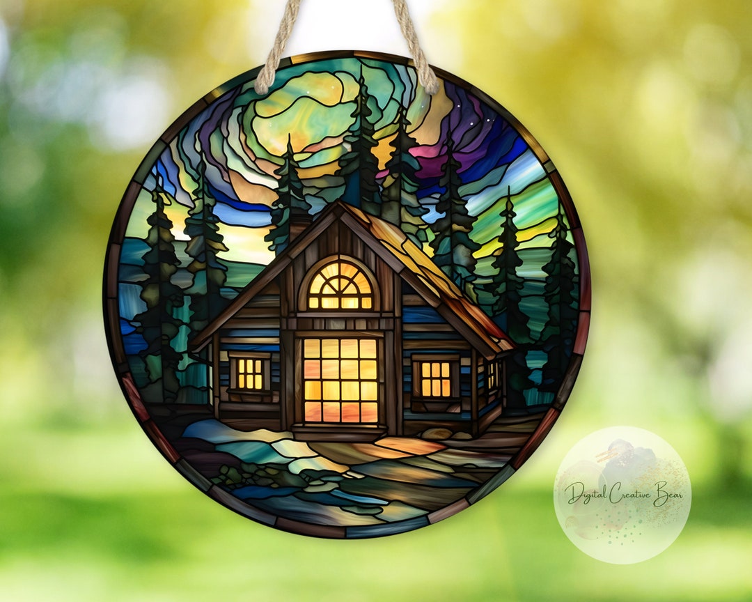 Cabin Stained Glass Sublimation Design, Round PNG (digital Download) - Etsy