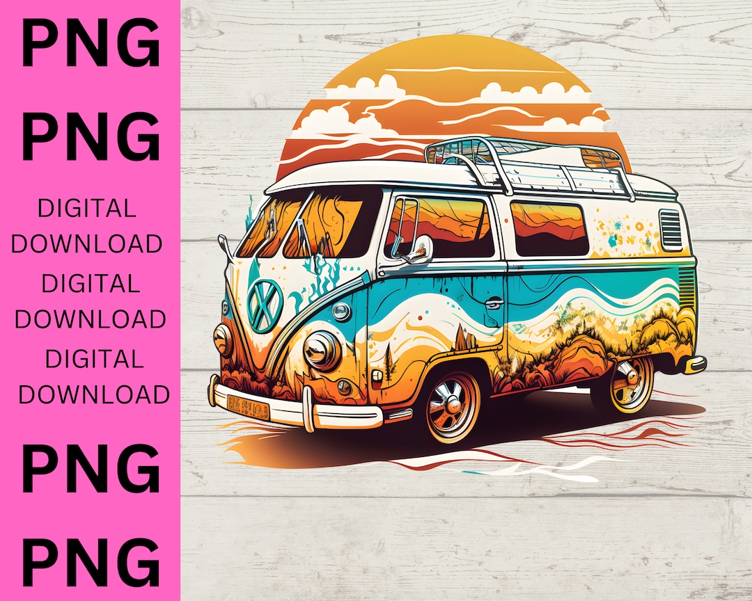 Hippy Surf Van Digital Download, 300 Dpi PNG Format, T-shirt Designs ...