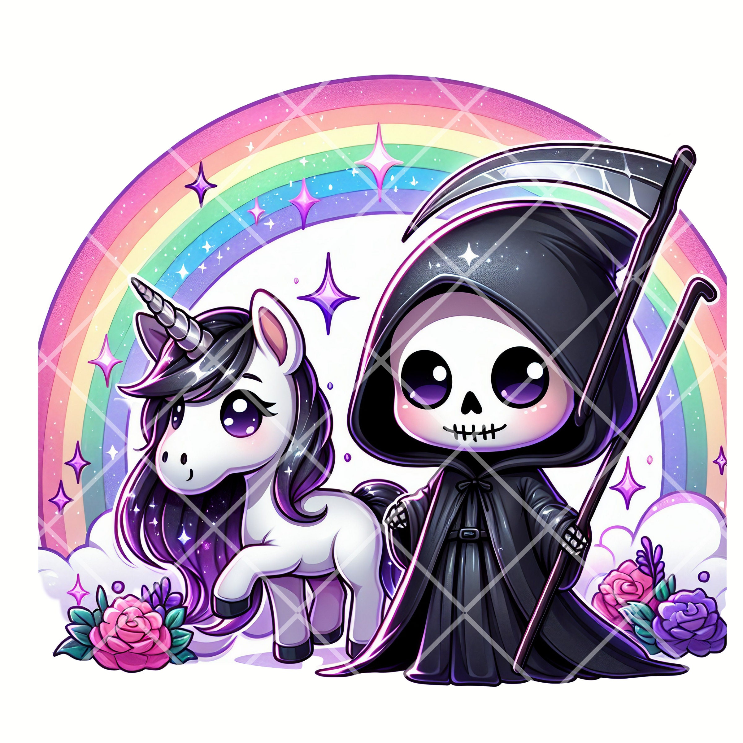 Cute Grim Reaper Unicorn PNG, Goth Sublimation Design, Tshirt ...