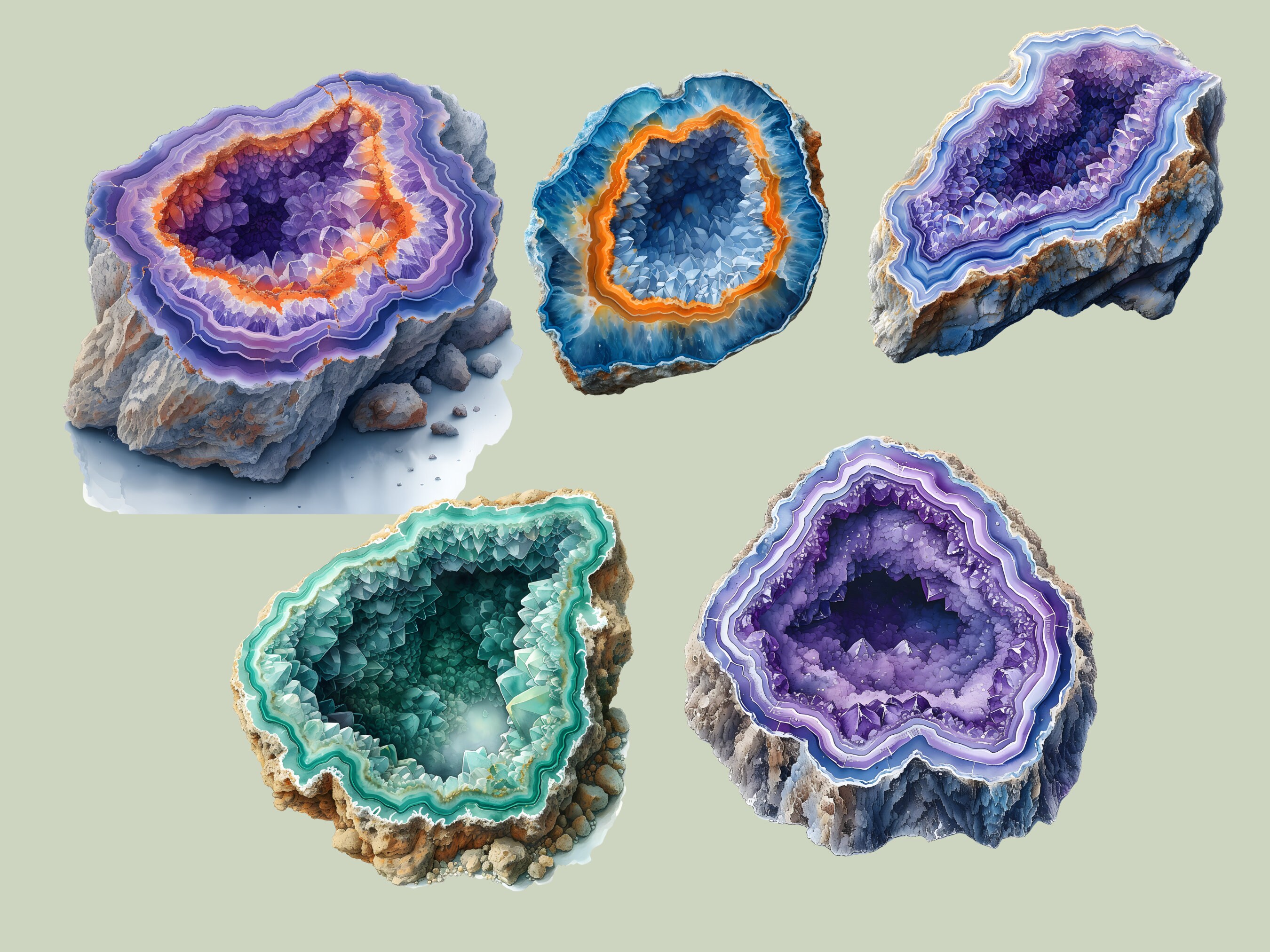 Watercolor Geodes Clipart PNG, Commercial Use Clip Art, Agates and ...