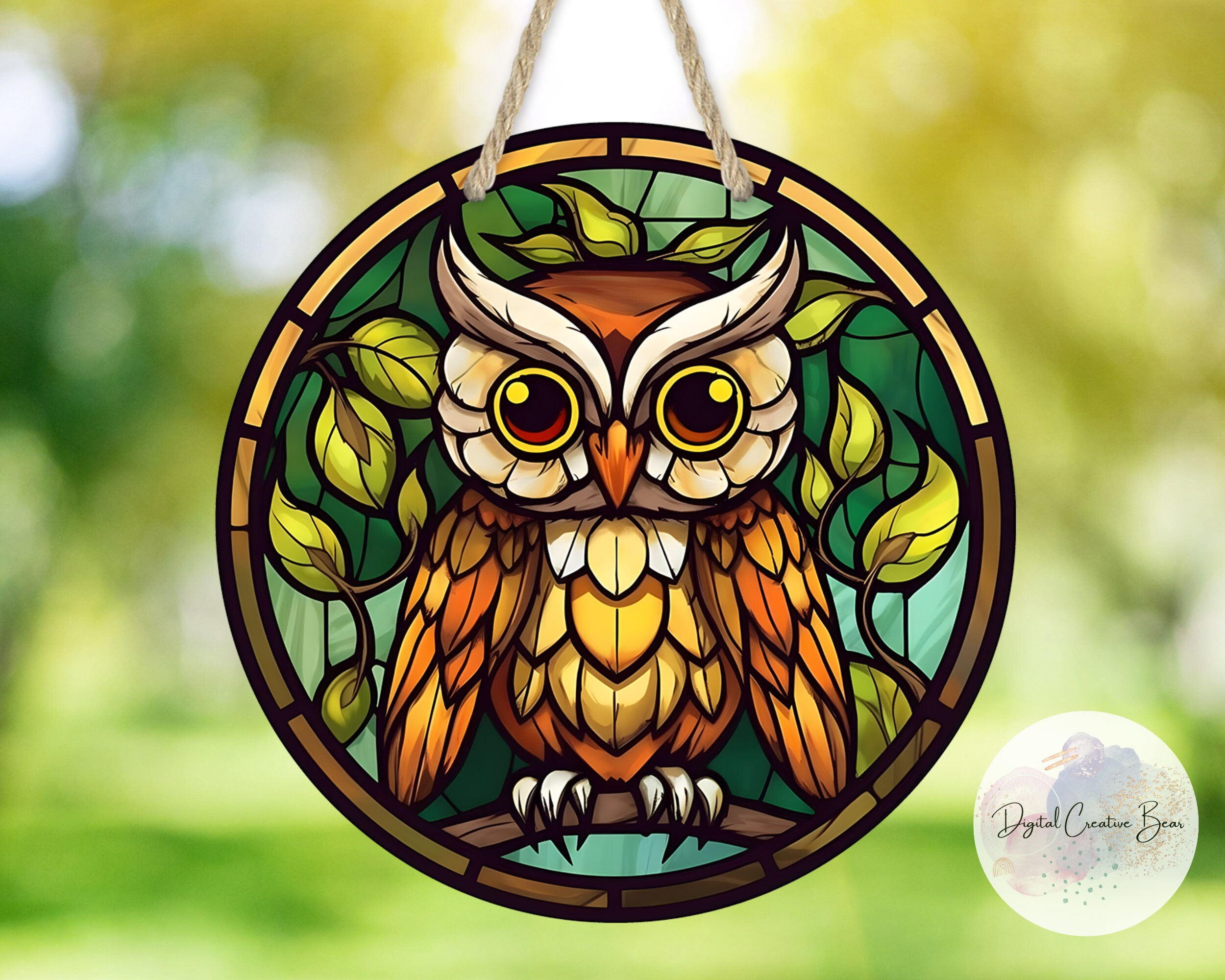 Chibi Owl Stained Glass Round Sublimation Design, Sublimation PNG ...