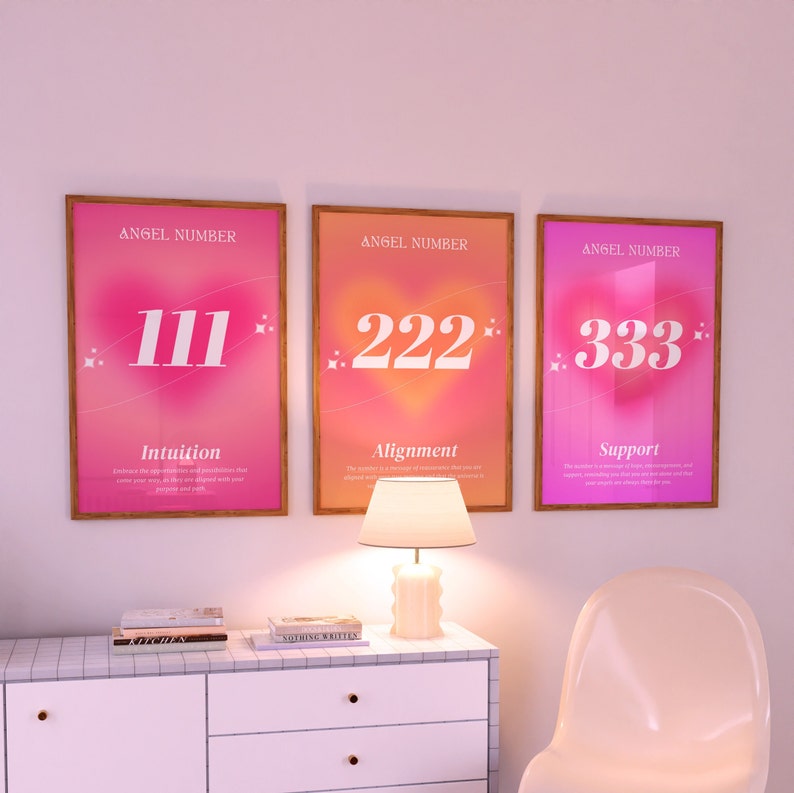 Angel Numbers Aura Poster Printable Set for 111 222 333 - Etsy