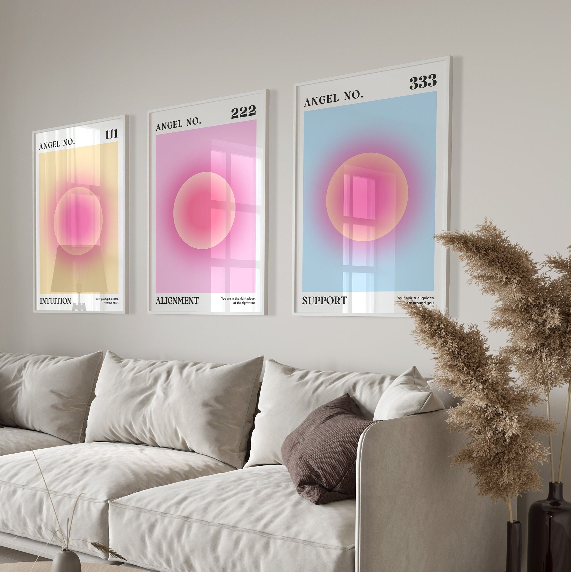 111 222 333 Angel Number Posters Set of 3 Aura Prints Spiritual Wall ...