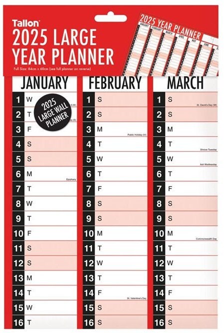 2025 A1 Unmounted Annual Yearly Wall Planner 84cm Office Full Year ...
