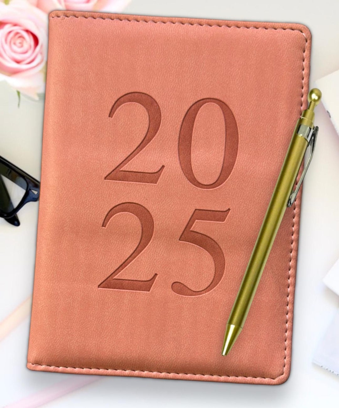 2025 A5 Day A Page Diary Luxury PU Leather Padded Cover Index Full Year ...