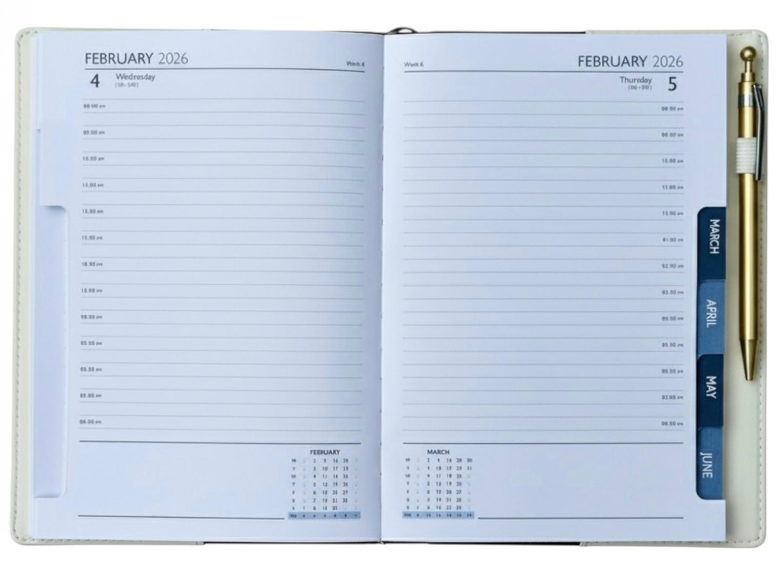2026 A5 Day A Page Diary Luxury PU Leather Padded Cover Index Organise ...