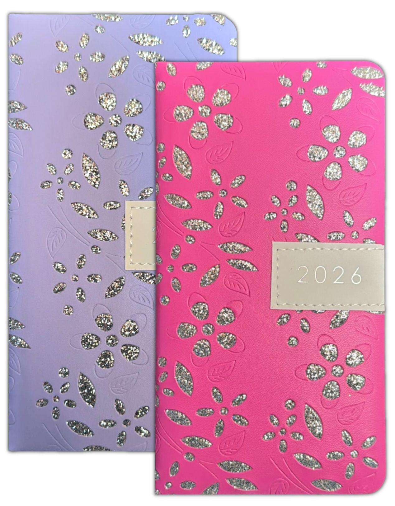 2026 Diary Slim / Slimline Week to View Diary Glitter Floral Full Year ...