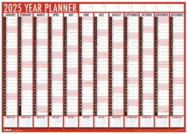 2025 A1 Unmounted Annual Yearly Wall Planner 84cm Office Full Year ...