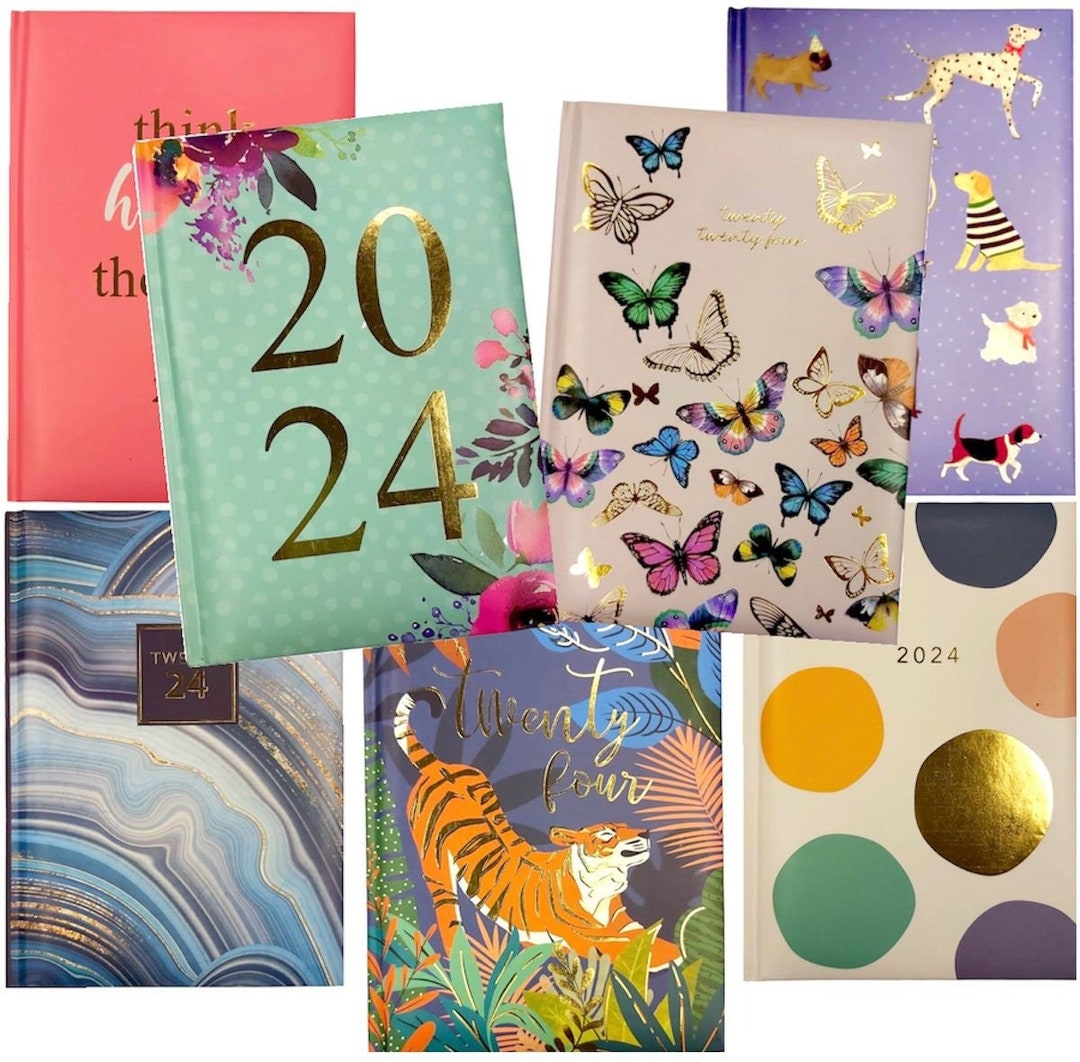 2024 A5 Week to View Cute/ Soft / Hardback Cover Diary Year Case Bound ...