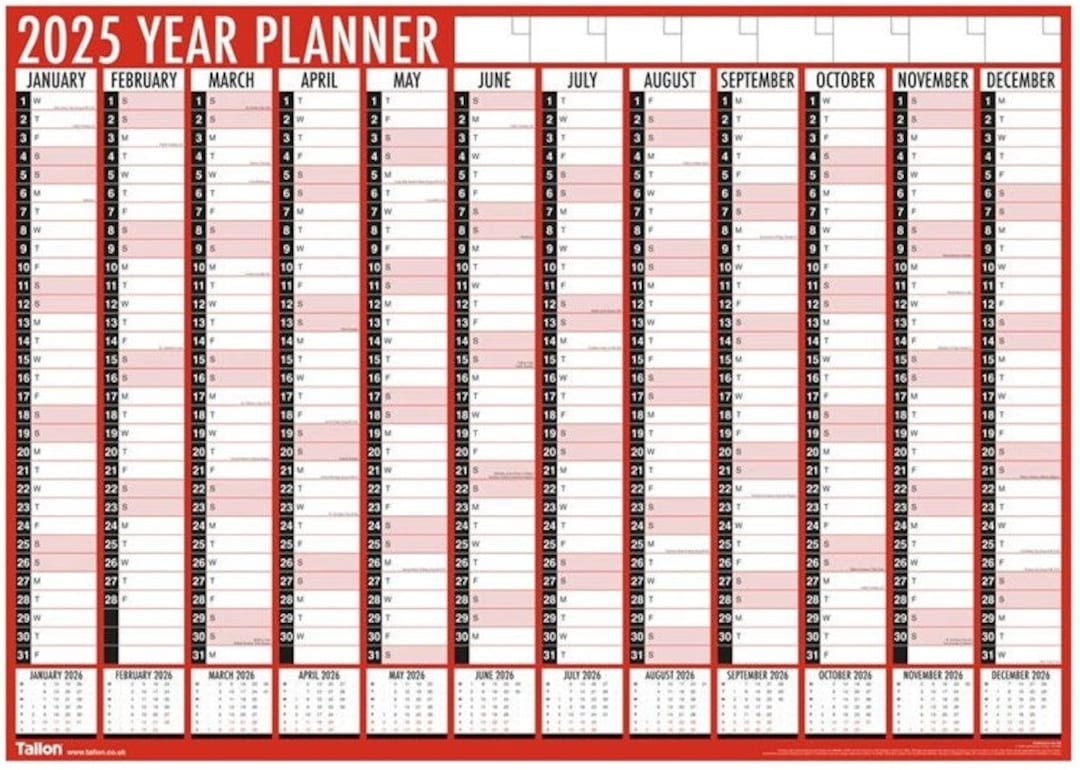 2025 A1 Unmounted Annual Yearly Wall Planner 84cm Office Full Year ...