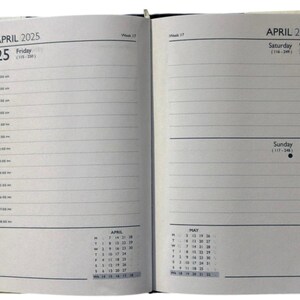 2025 A5 Day A Page Diary Luxury PU Leather Padded Cover Index Full Year ...