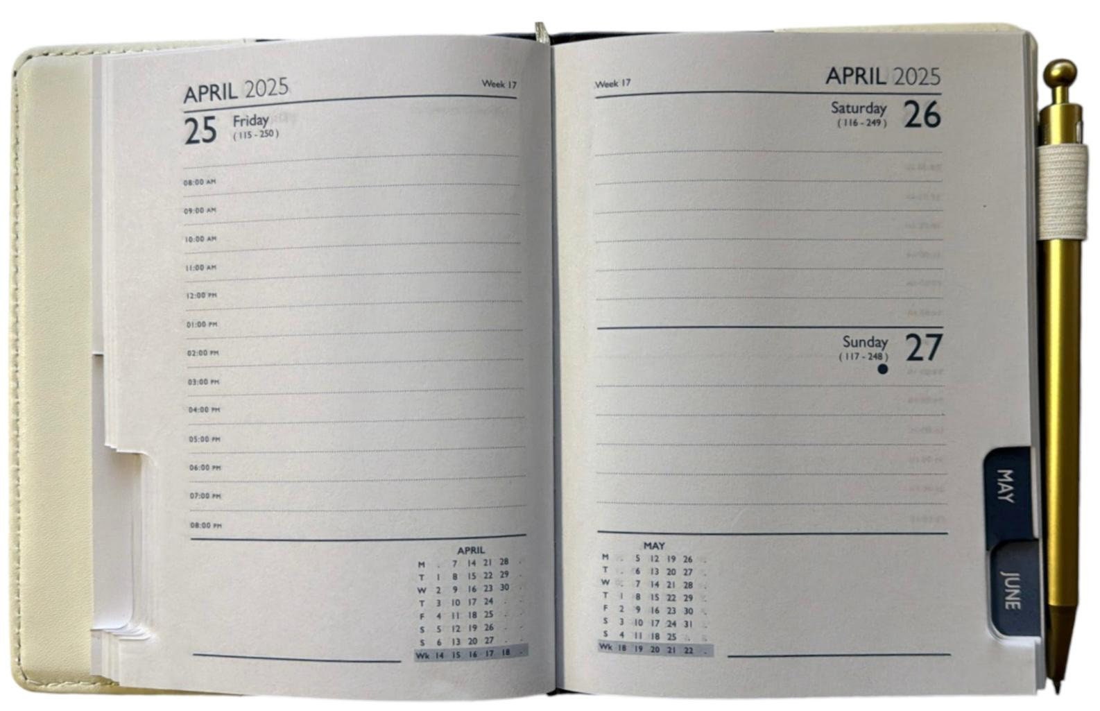 2025 A5 Day A Page Diary Luxury PU Leather Padded Cover Index Full Year ...