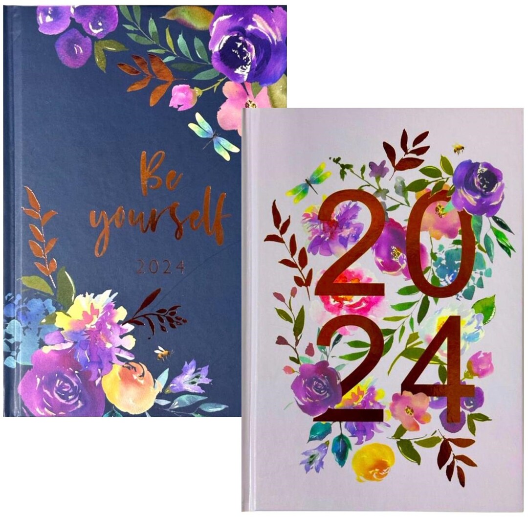 2024 Diary A5 Week to View Cute/ Soft / Hardback Vintage Floral Cover ...