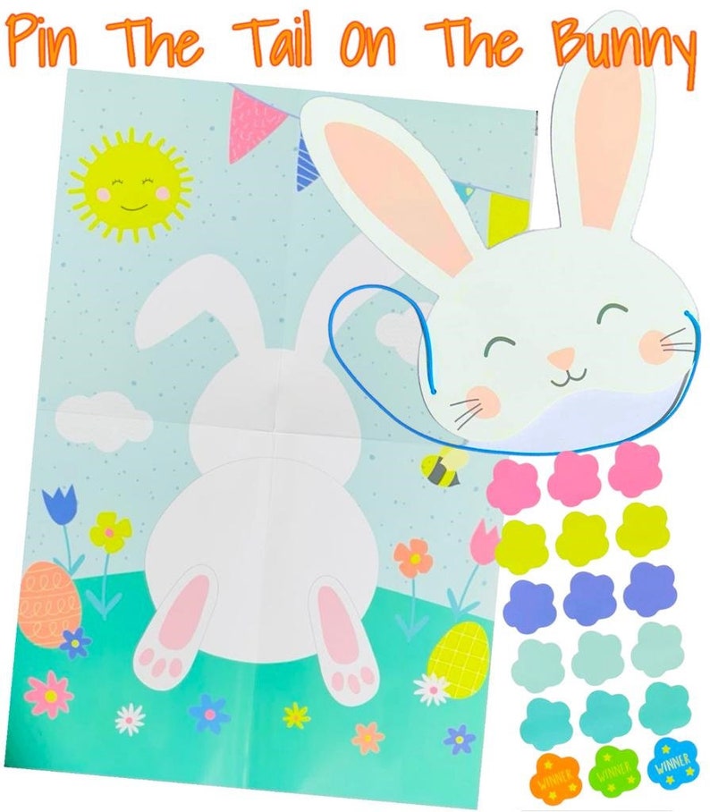 Pin the Tail on the Bunny Easter Game Rabbit Family Game Fun Poster ...