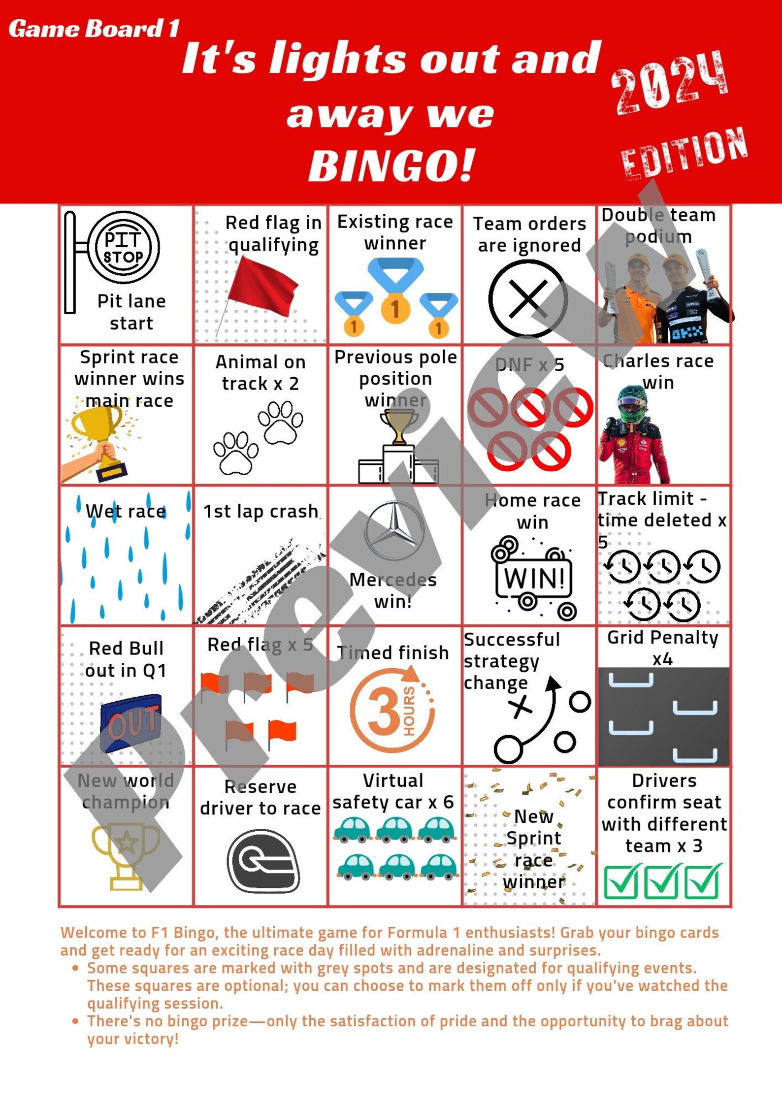 Formula 1 Bingo 2024 Season 2 Boards Digital Printable Party Game - Etsy