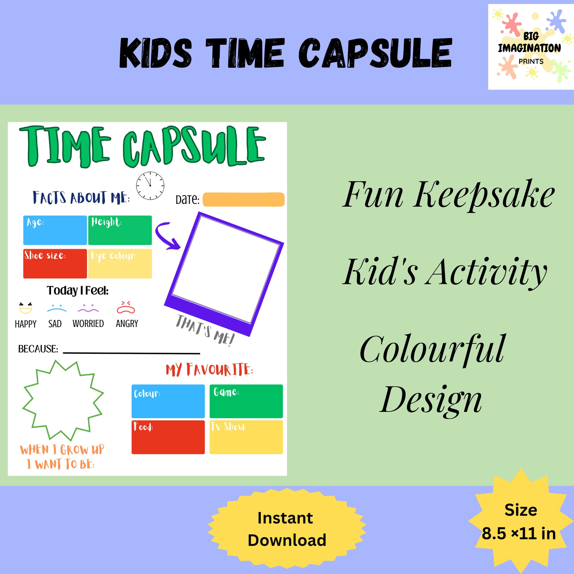 Time Capsule Printable for Kids, Customizable Memory Keeper With ...