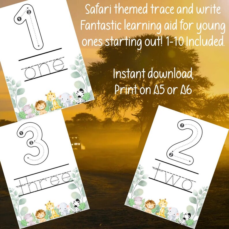 Safari Theme Animal Number Tracing: 1-10 Learning Aid (digital Download ...