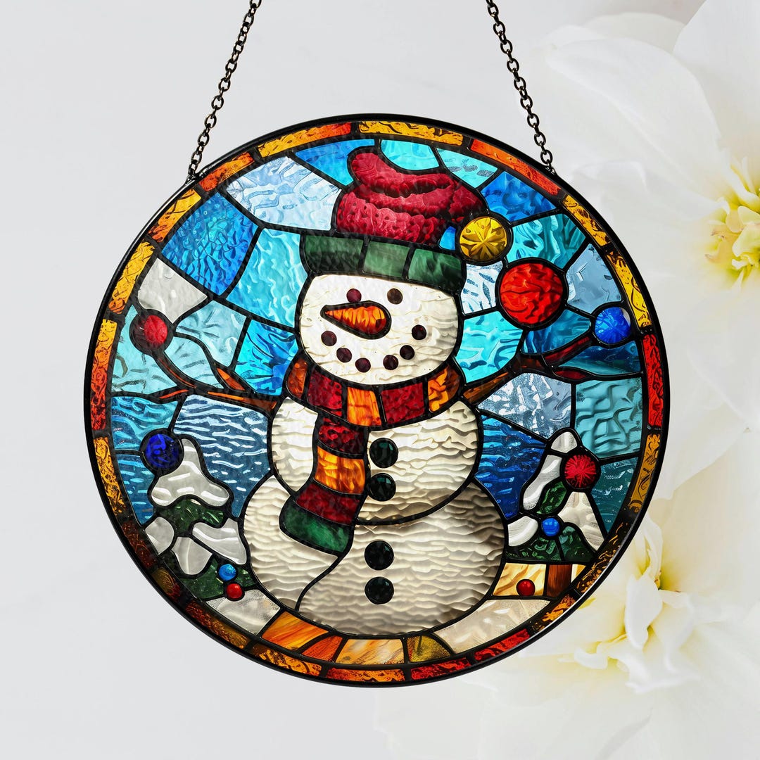 Snowman Stained Glass Suncatcher, Holiday Window Ornament, Christmas ...