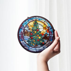Christmas Tree Stained Glass Suncatcher, Holiday Tree Ornament ...