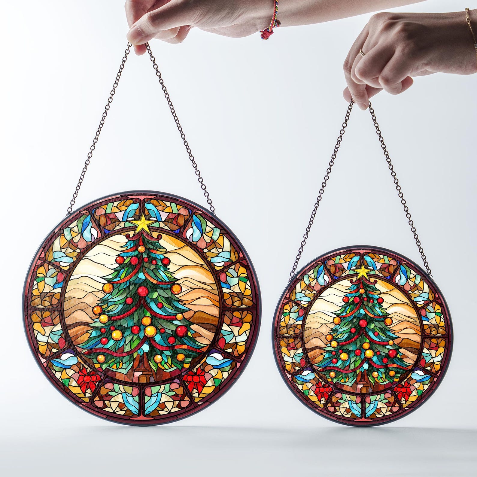 Christmas Tree Stained Glass Suncatcher, Holiday Tree Ornament ...