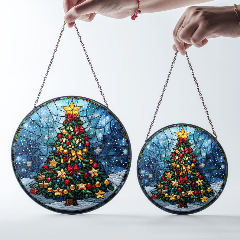 Christmas Tree Stained Glass Suncatcher, Holiday Tree Ornament ...