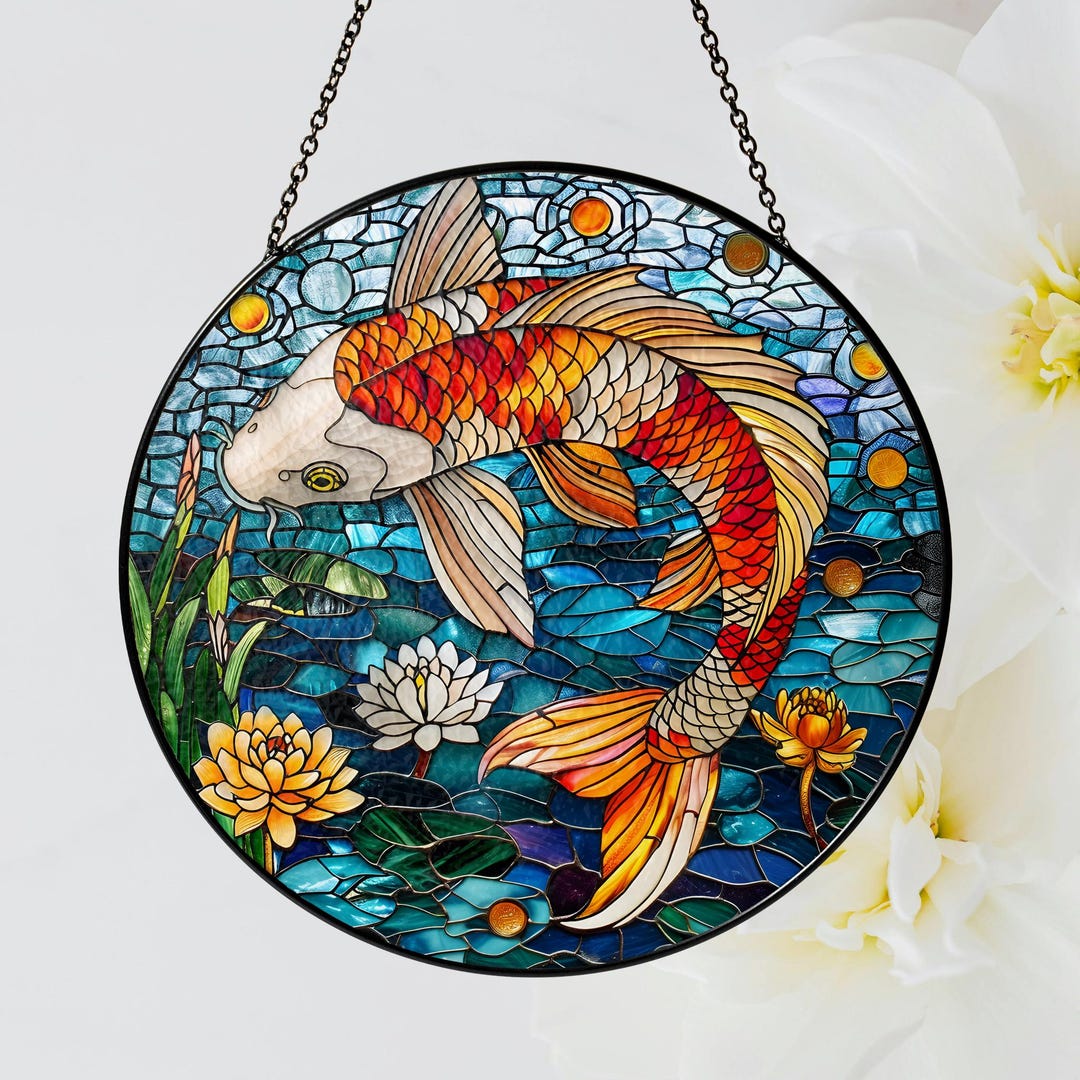 Koi Fish Stained Glass Suncatcher, Japanese-inspired Window Hanging ...