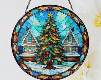 Christmas Tree Stained Glass Suncatcher, Christmas Tree Ornament ...