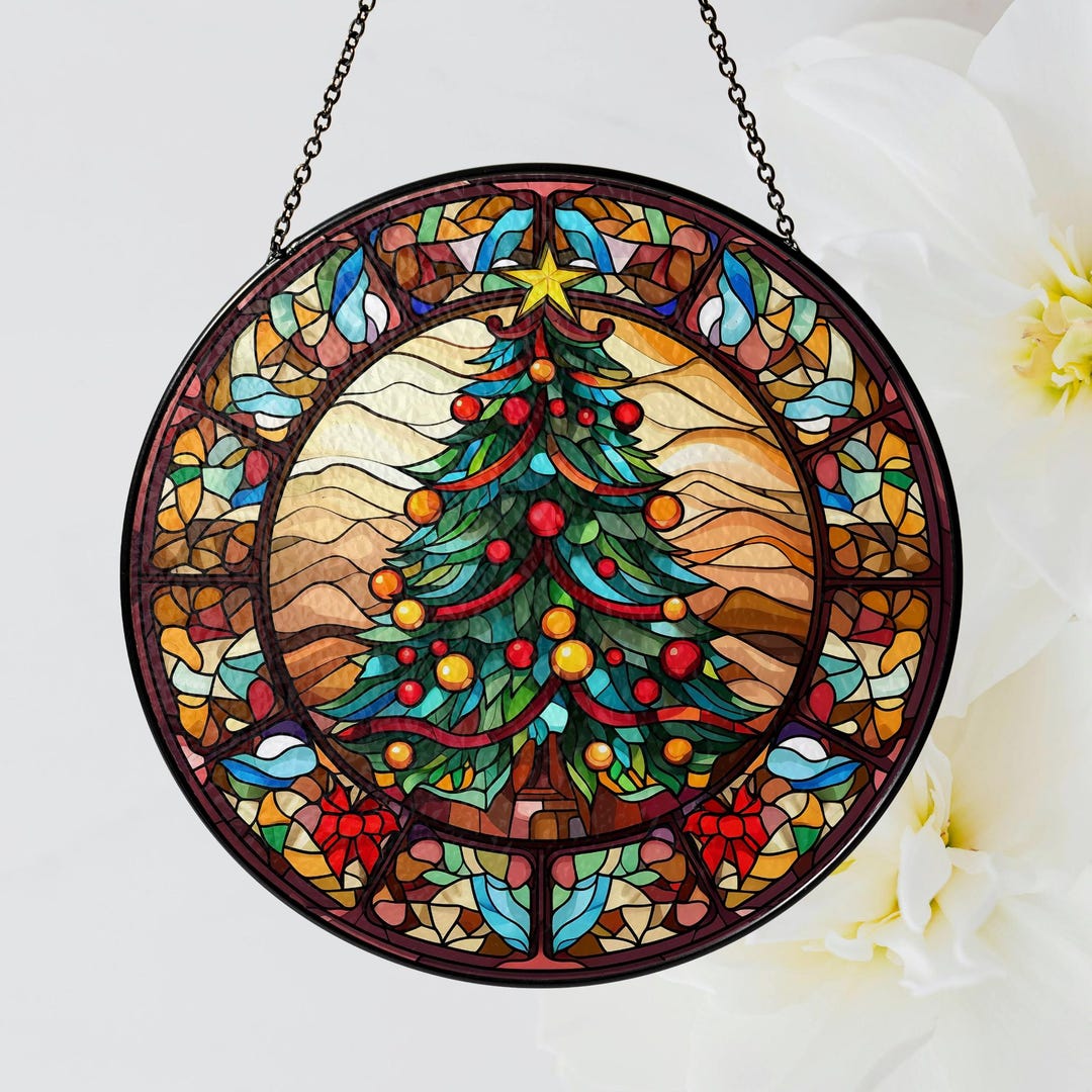 Christmas Tree Stained Glass Suncatcher, Holiday Tree Ornament ...