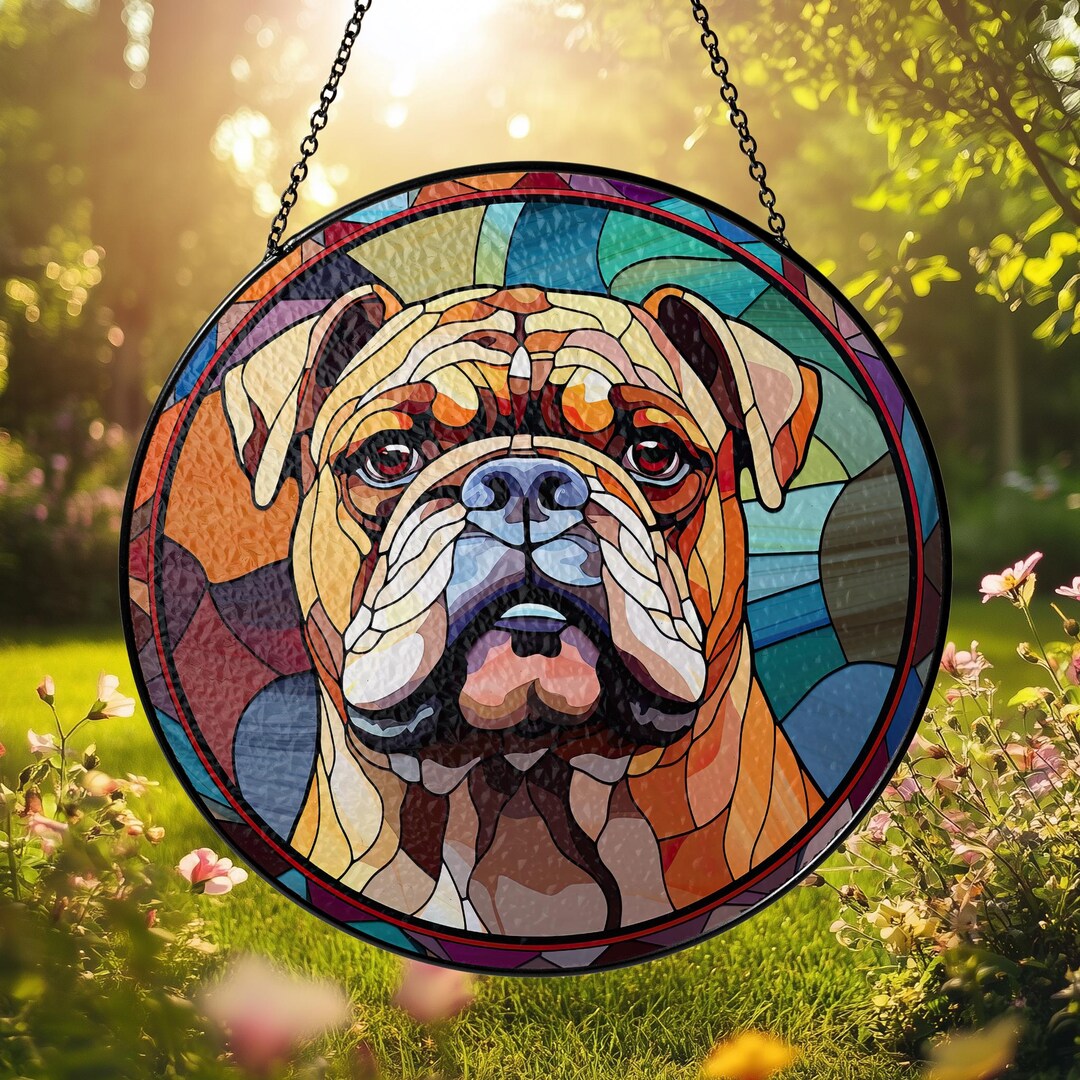 Bulldog Stained Glass Suncatcher, Dog Stained Glass Suncatcher, Dog ...