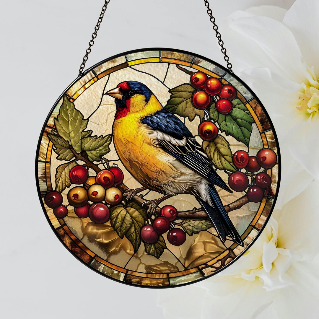 American Goldfinch Stained Glass Suncatcher, Stained Glass Flowers ...