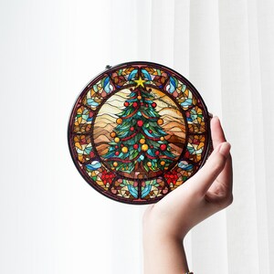 Christmas Tree Stained Glass Suncatcher, Holiday Tree Ornament ...