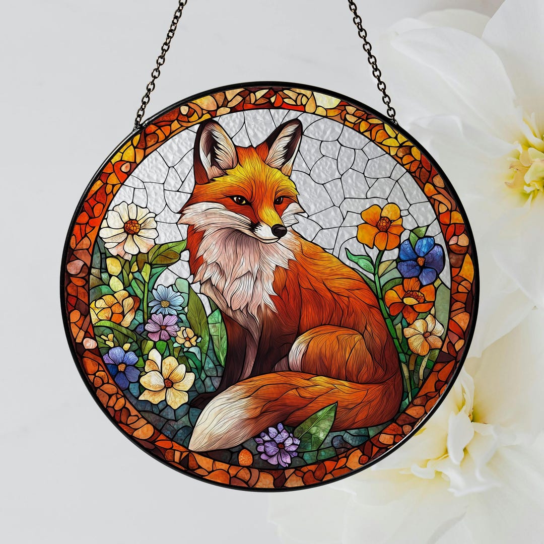 Fox Stained Glass Suncatcher, Stained Glass Fox, Fox Suncatcher, Fox ...