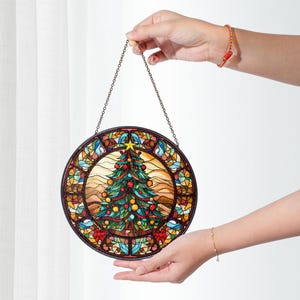 Christmas Tree Stained Glass Suncatcher, Holiday Tree Ornament ...