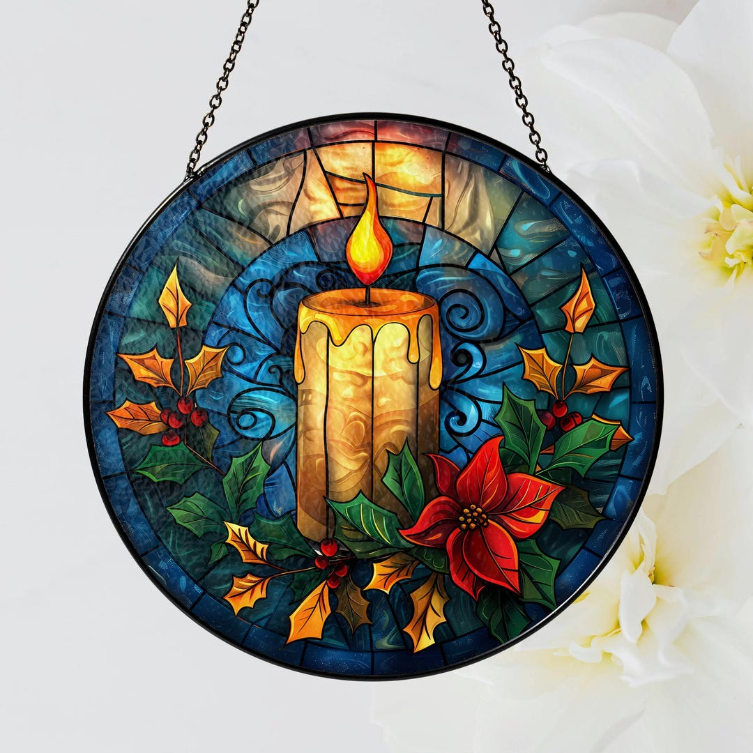Handmade Christmas Candle Suncatcher, Festive Holiday Window Decor ...