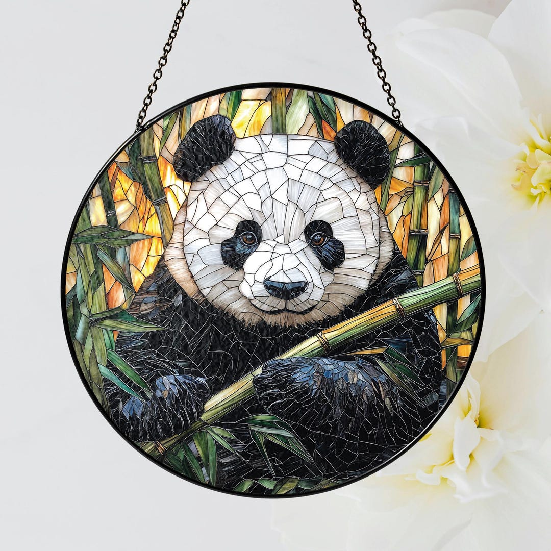 Panda Stained Glass Suncatcher, Artistic Panda Window Art, Zen Decor ...