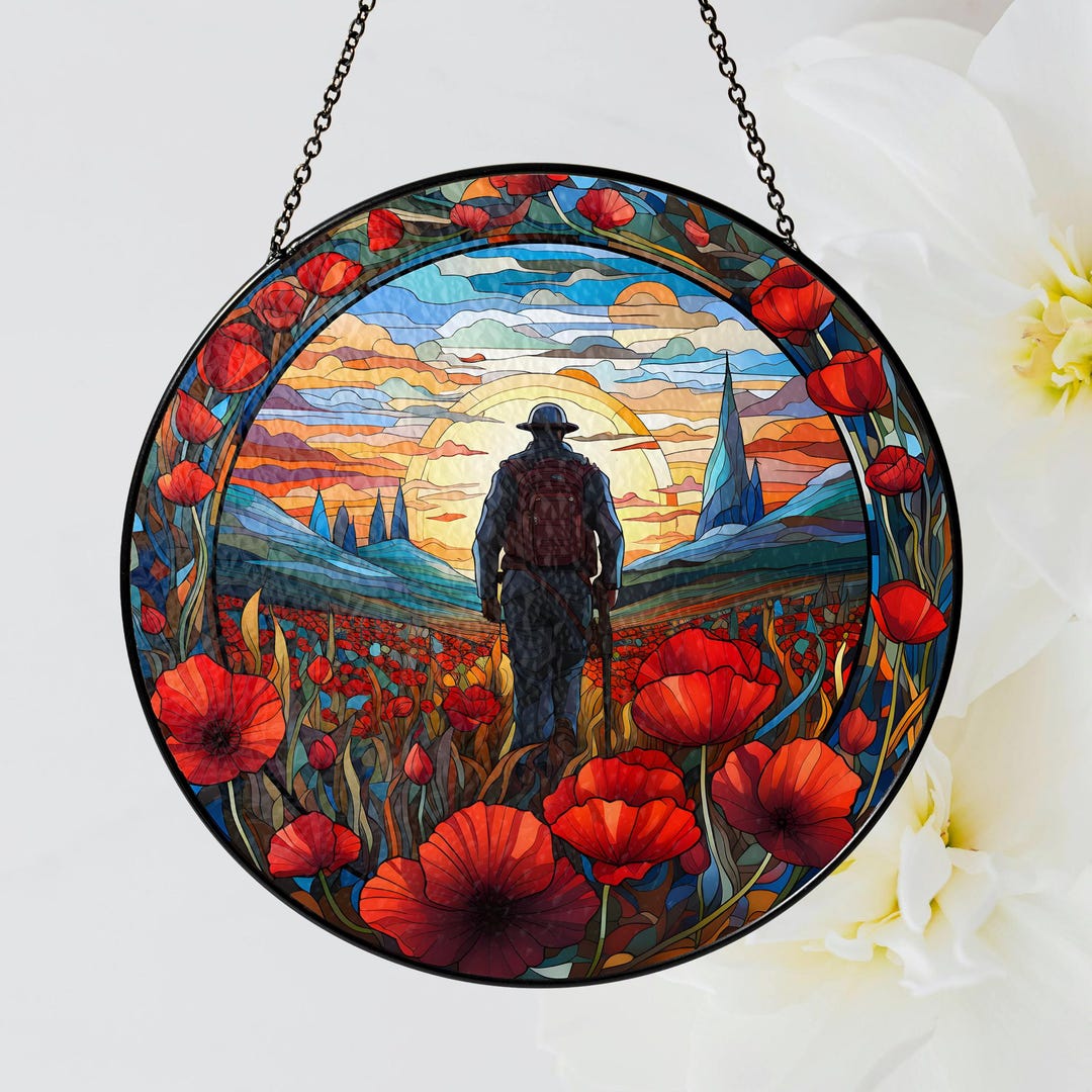 Remembrance Day Stained Glass Suncatcher, Lest We Forget Hanging Decor ...