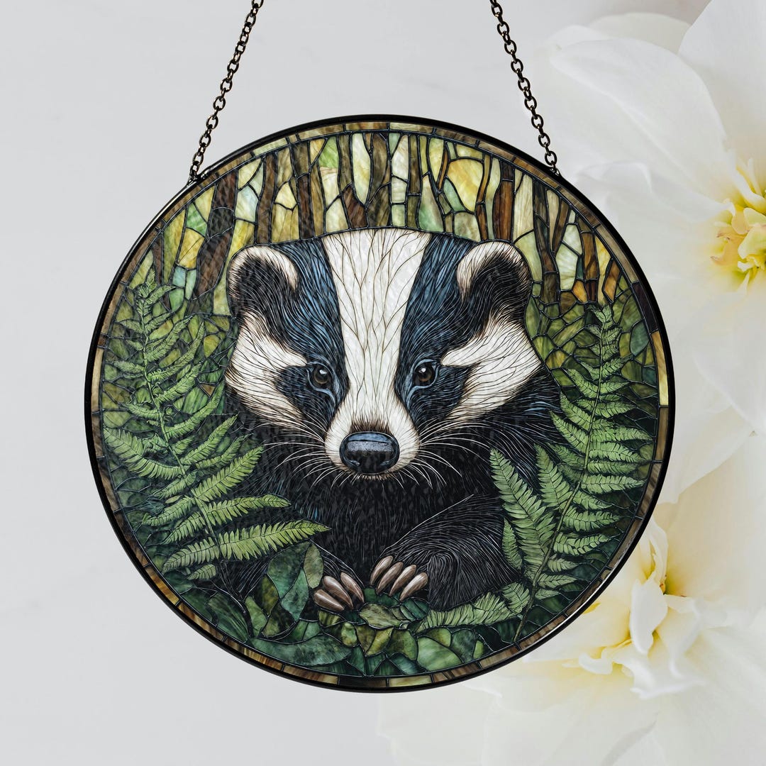 Badger Stained Glass Suncatcher, Woodland Cabin Window Decor, Handmade ...