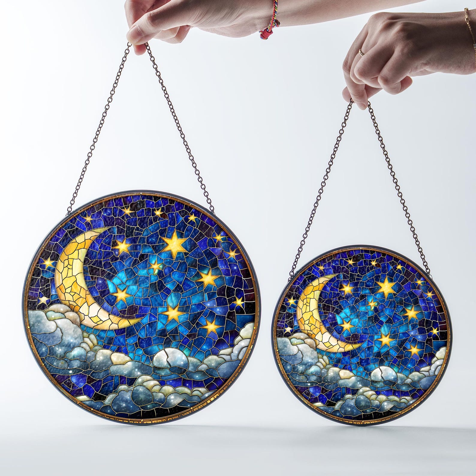 Celestial Moon and Star Stained Glass Suncatcher, Starry Night Window ...